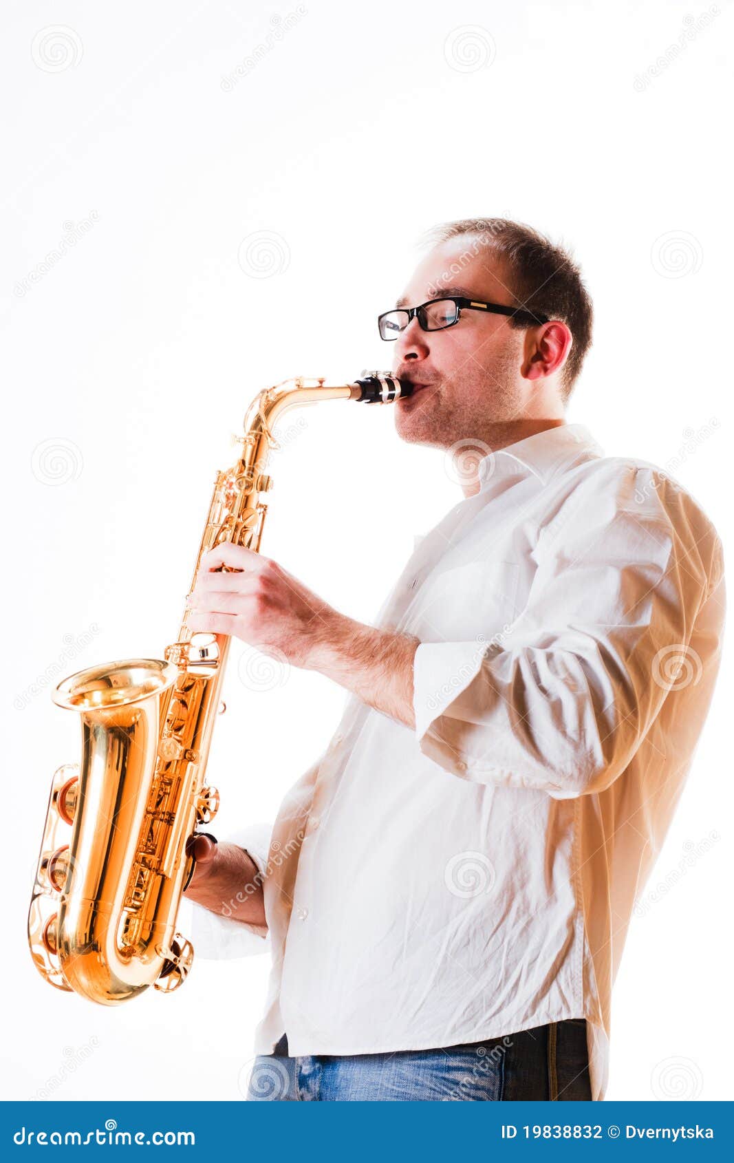 Portrait of a Man with a Saxophone Stock Photo - Image of satisfied ...