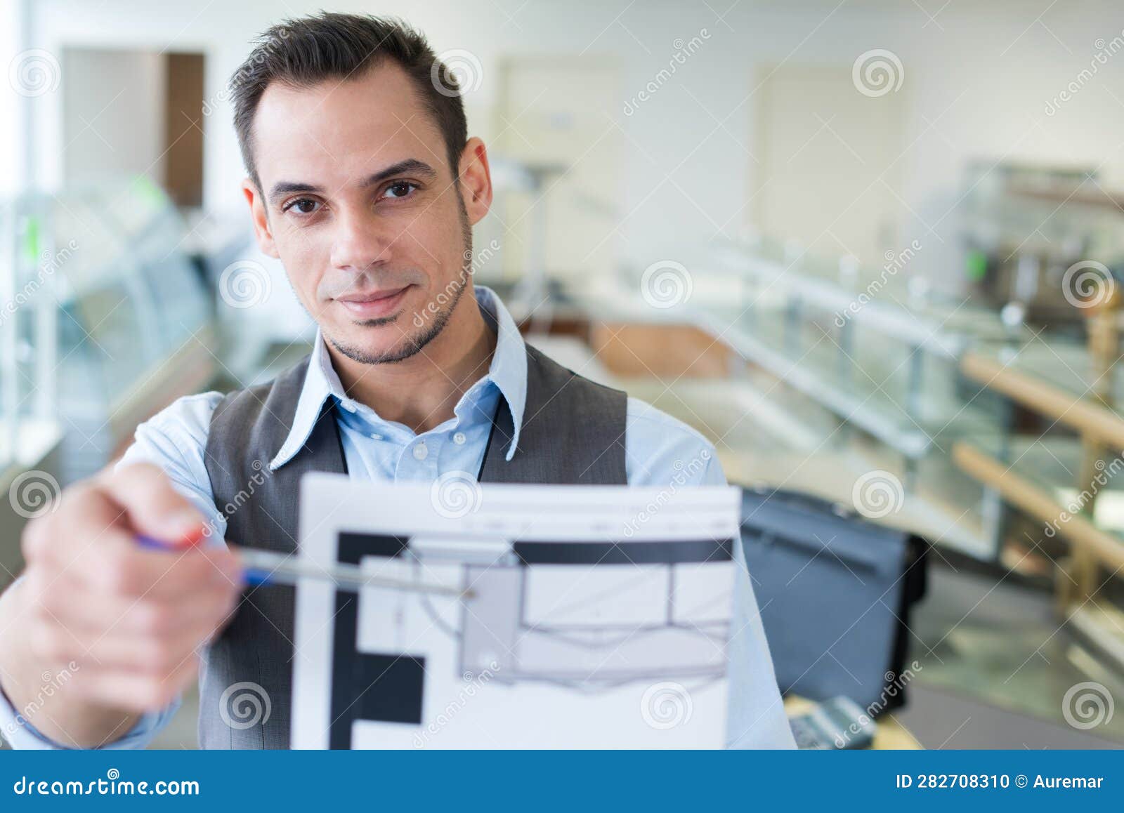 Portrait Man Showing Blueprint Stock Photo - Image of showing, mortgage ...