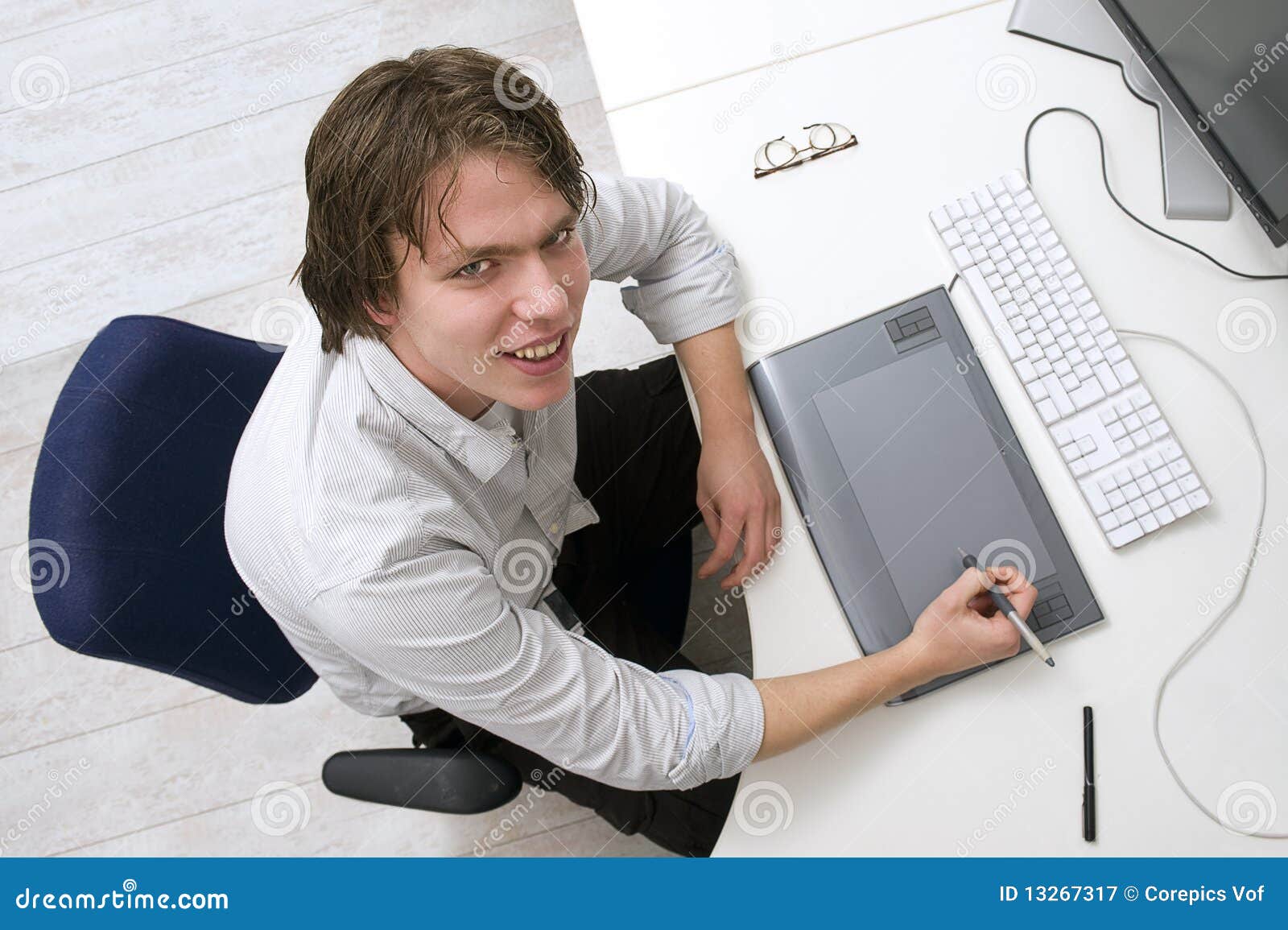 Portrait of a Man Sitting Behind a Desk Stock Image - Image of chair ...