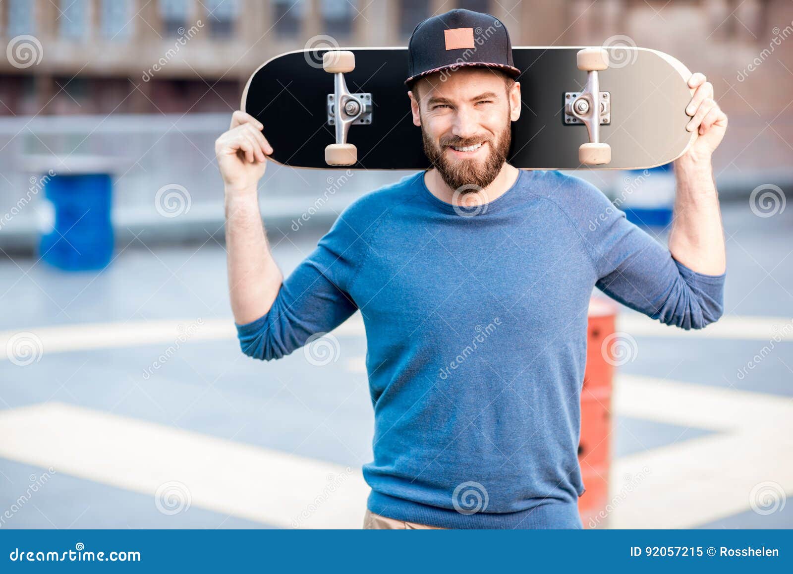 Portrait of a Man with Skateboard Stock Image - Image of skateboarding ...