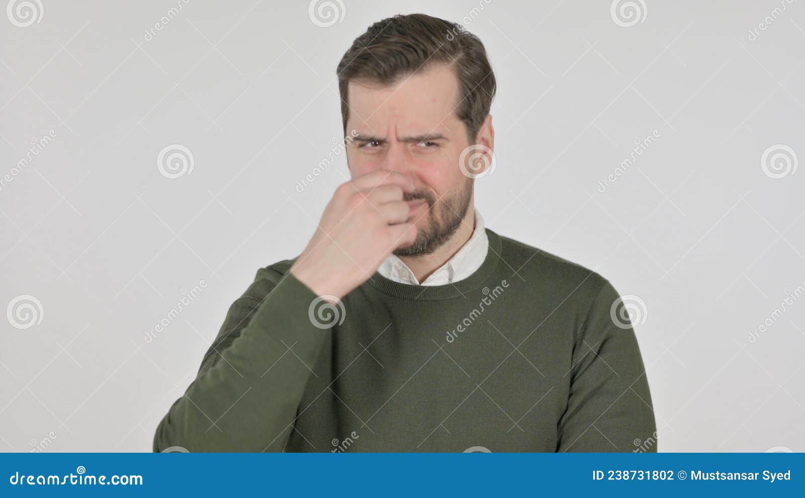 Portrait of Man Smelling Bad Odor, White Screen Stock Photo - Image of ...
