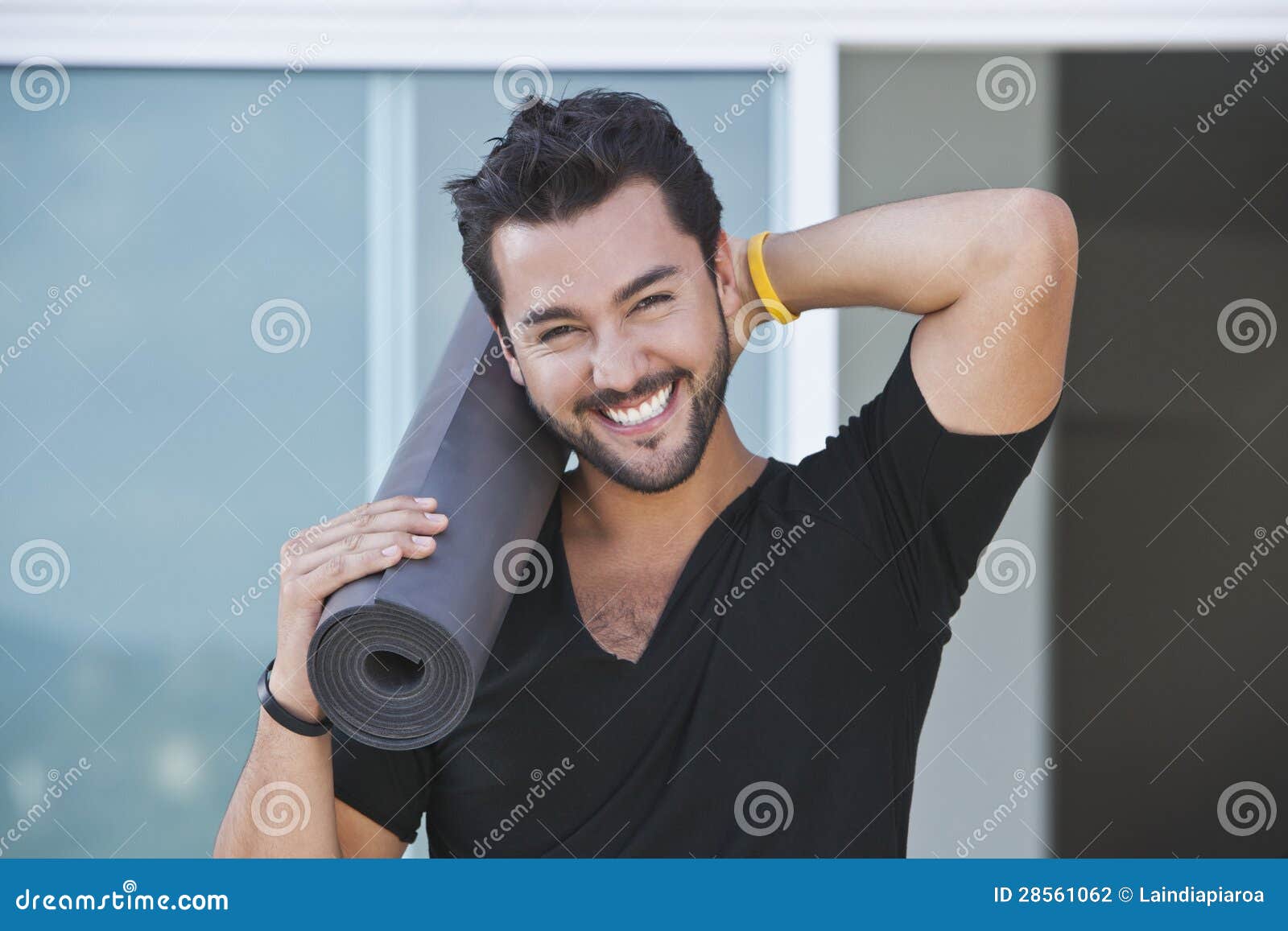Portrait of a Man Smiling Holding Yoga Mat Stock Photo - Image of head ...