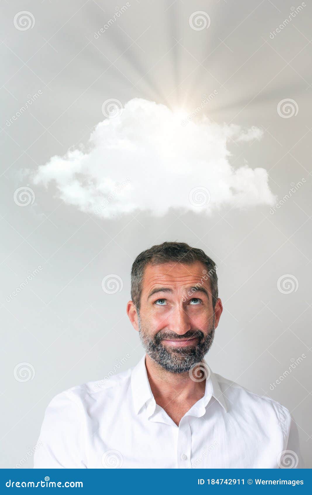 Portrait of Man Smiling To a Cloud and Sunrays Overhead Stock Image ...