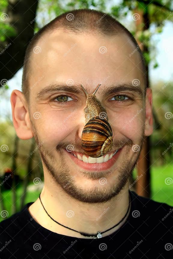 Portrait of the Man with a Snail Stock Photo - Image of slug, actor ...