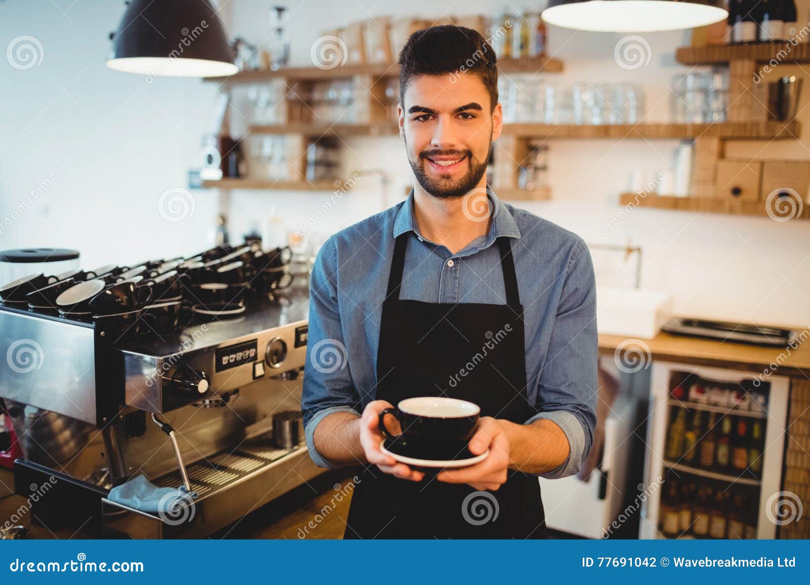 Portrait of Man Standing with a Cup of Coffee in Office Cafeteria Stock ...
