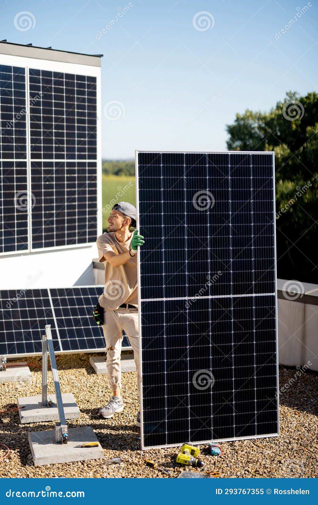 Portrait of a Man Standing with Solar Panel Stock Image - Image of ...