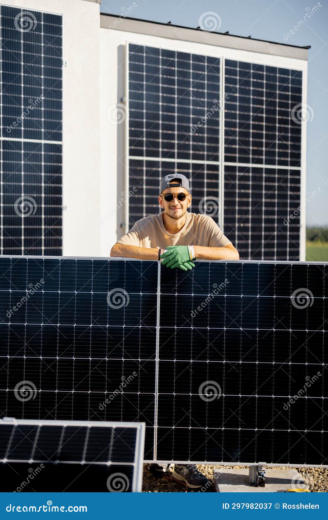 Portrait of a Man Standing with Solar Panel Stock Image - Image of cell ...