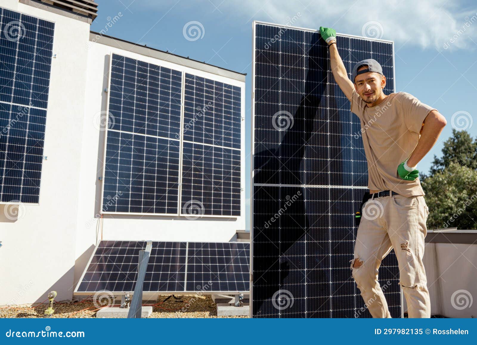 Portrait of a Man Standing with Solar Panel Stock Image - Image of ...