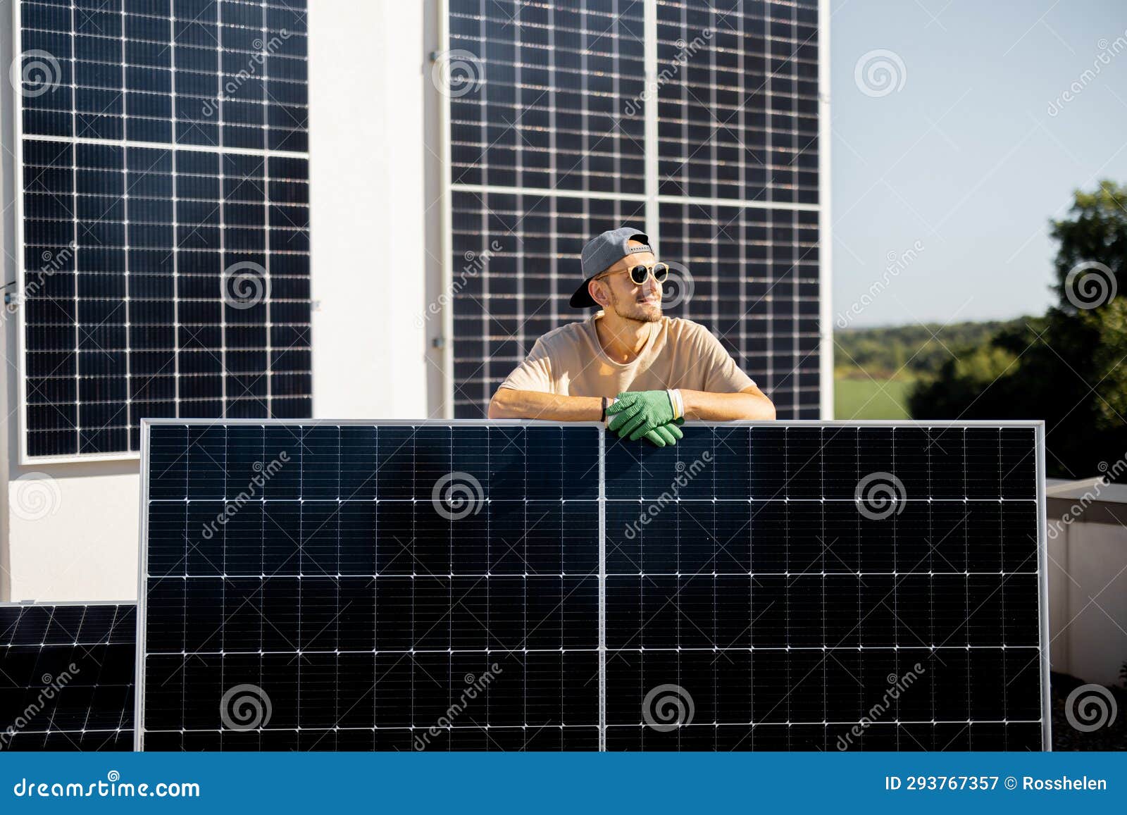 Portrait of a Man Standing with Solar Panel Stock Image - Image of ...