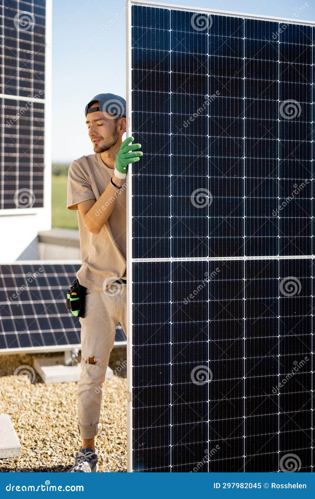 Portrait of a Man Standing with Solar Panel Stock Image - Image of ...