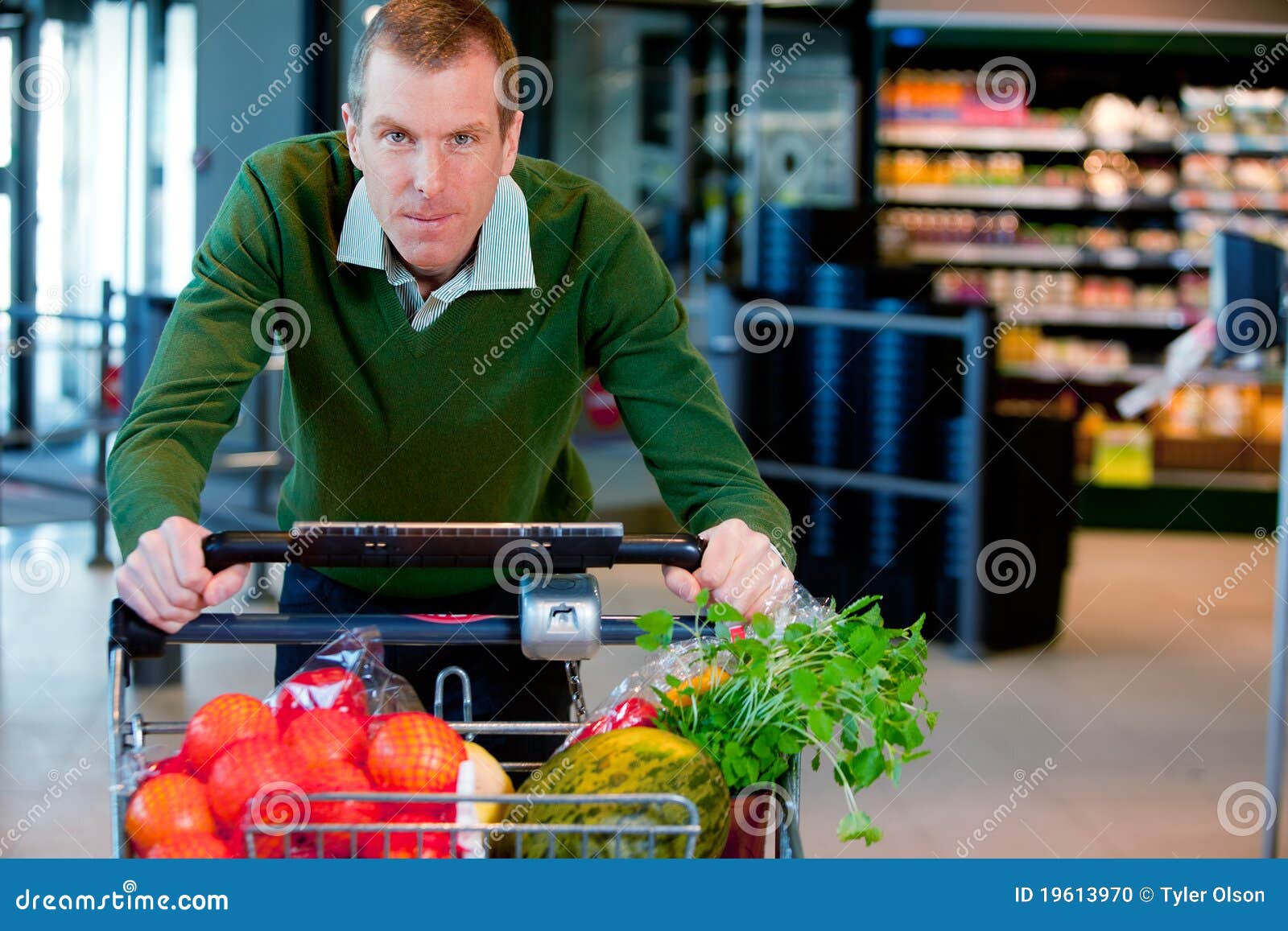 Portrait of a Man in Supermarket Stock Photo - Image of casual, pushing ...
