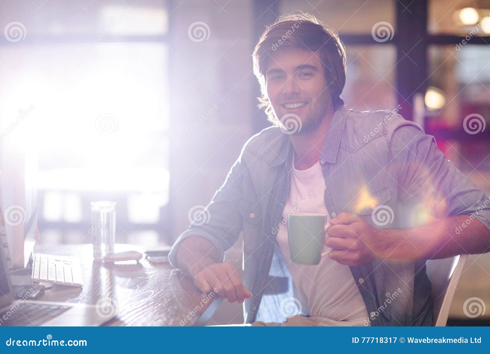 Portrait of Man Taking Coffee Break in Office Stock Image - Image of ...