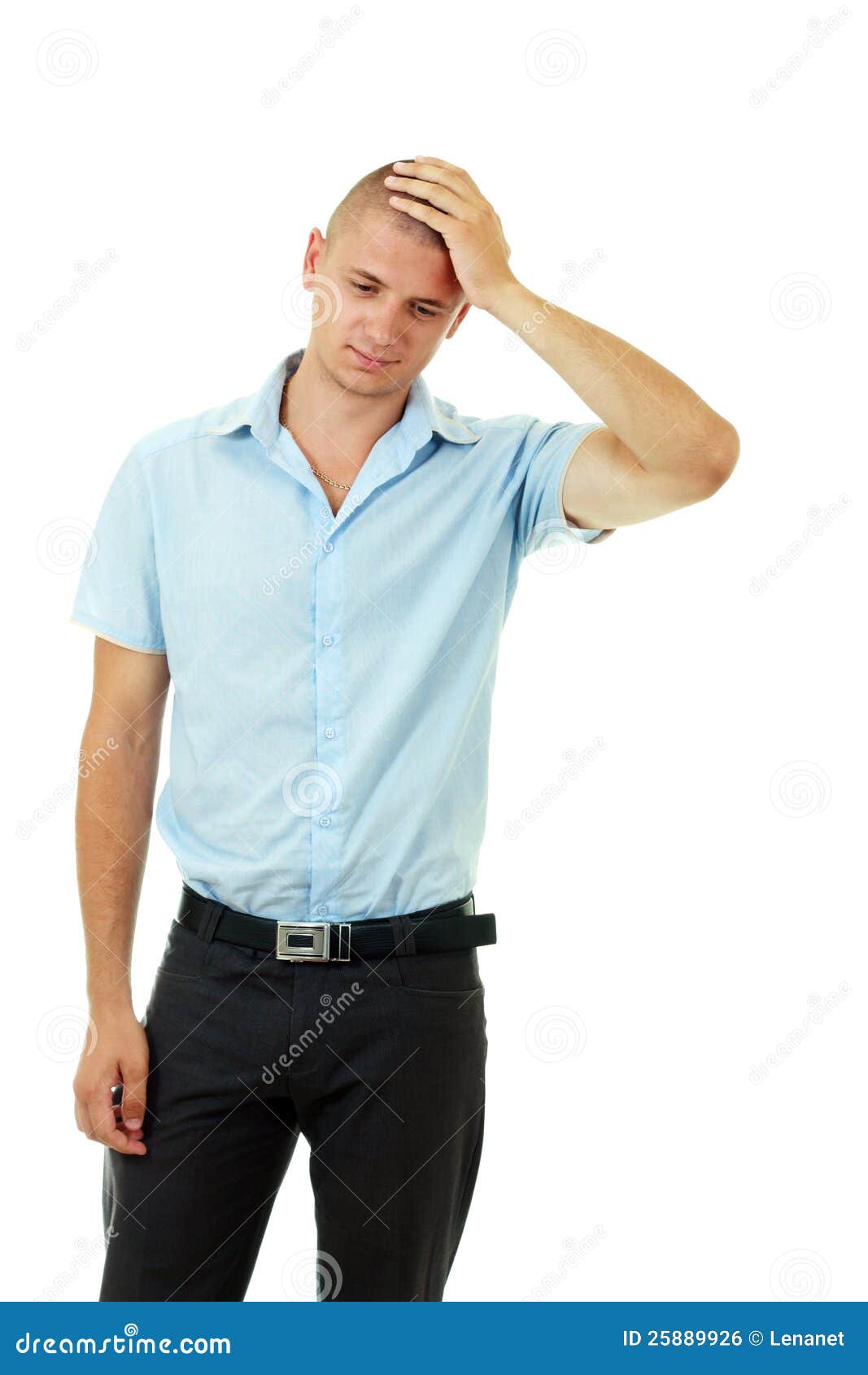 Portrait of Man Taking His Head Stock Photo - Image of hard ...