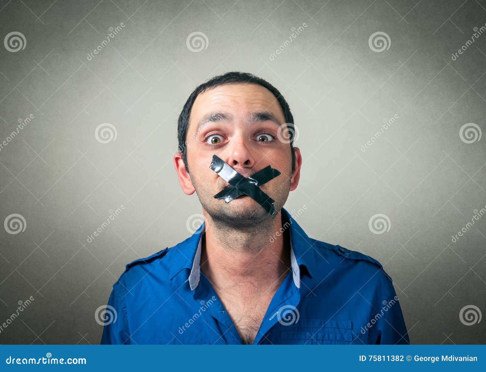 Portrait of Man with Taped Mouth Stock Photo - Image of adult, gagged ...