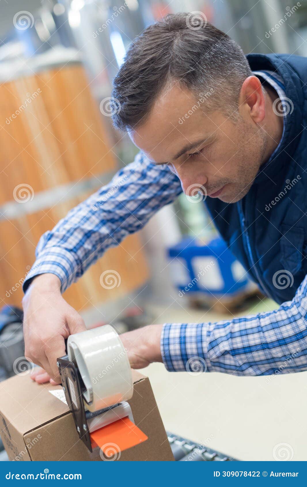Portrait man taping box stock photo. Image of caucasian - 309078422