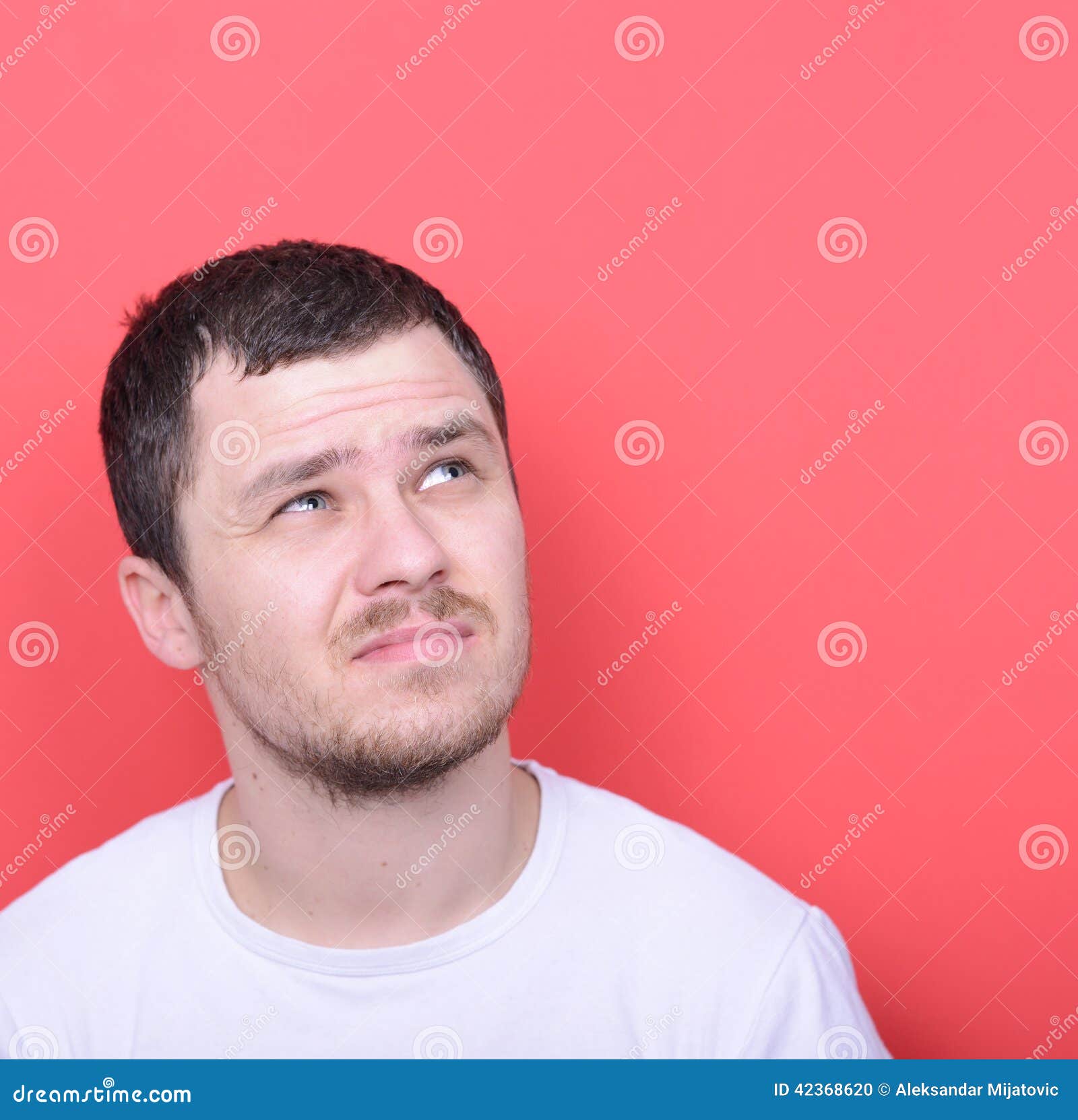 Portrait of Man Thinking Against Red Background Stock Photo - Image of ...