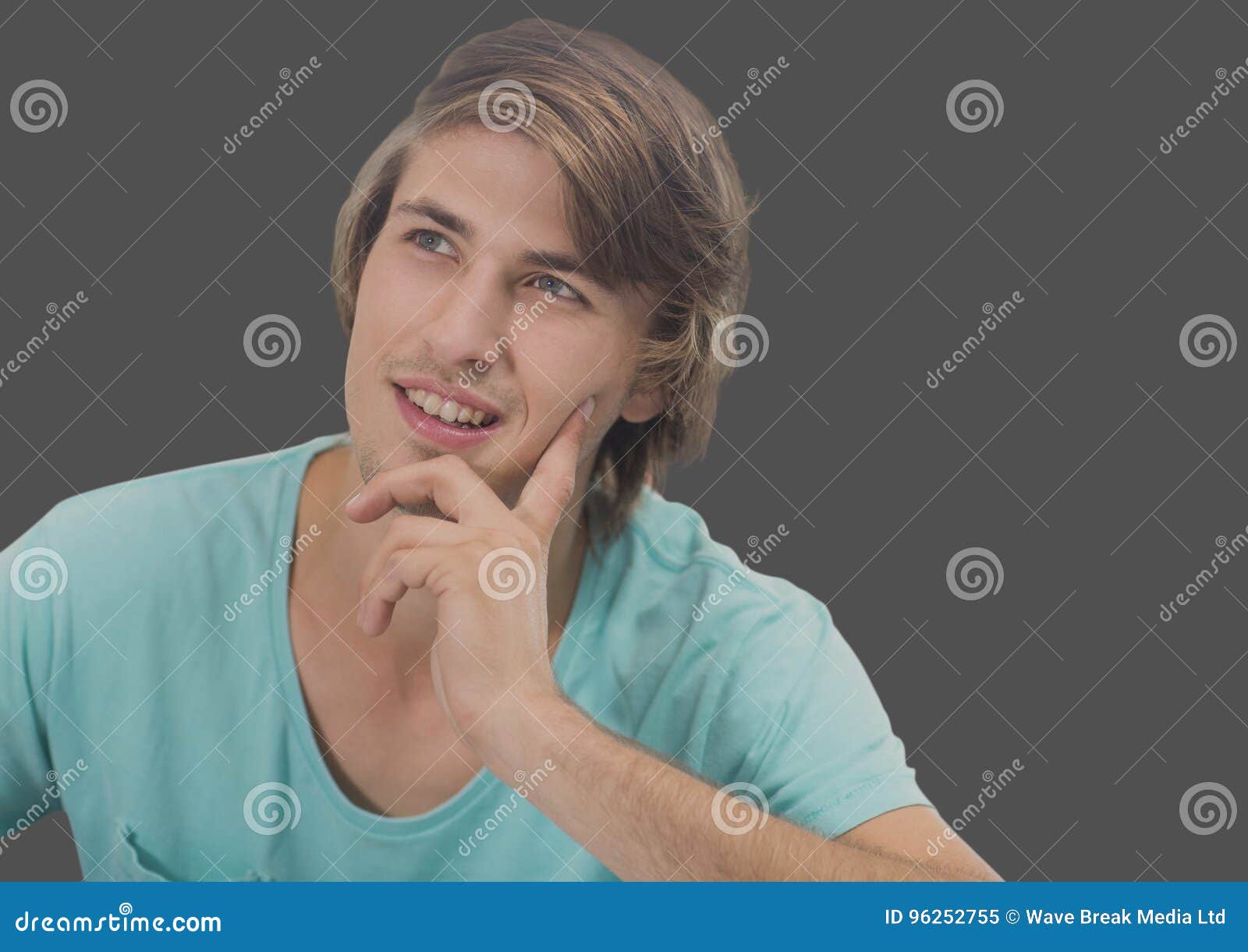 Portrait of Man Thinking with Grey Background Stock Image - Image of ...