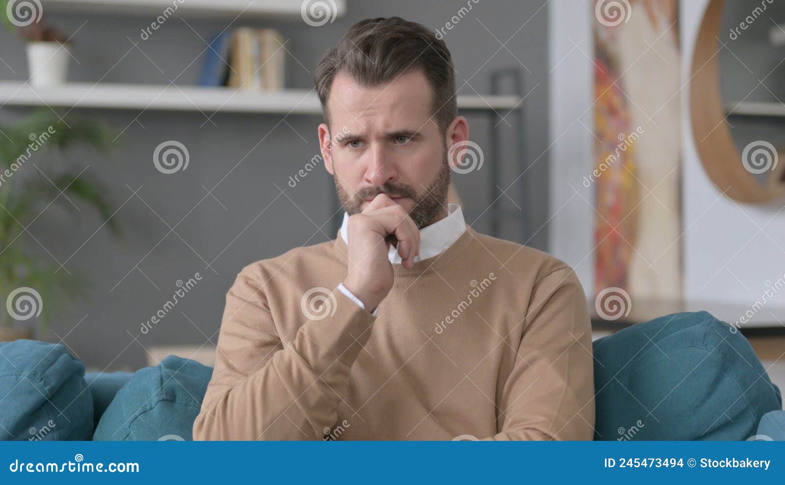 Portrait of Man Thinking at Home Stock Photo - Image of male, ideas ...