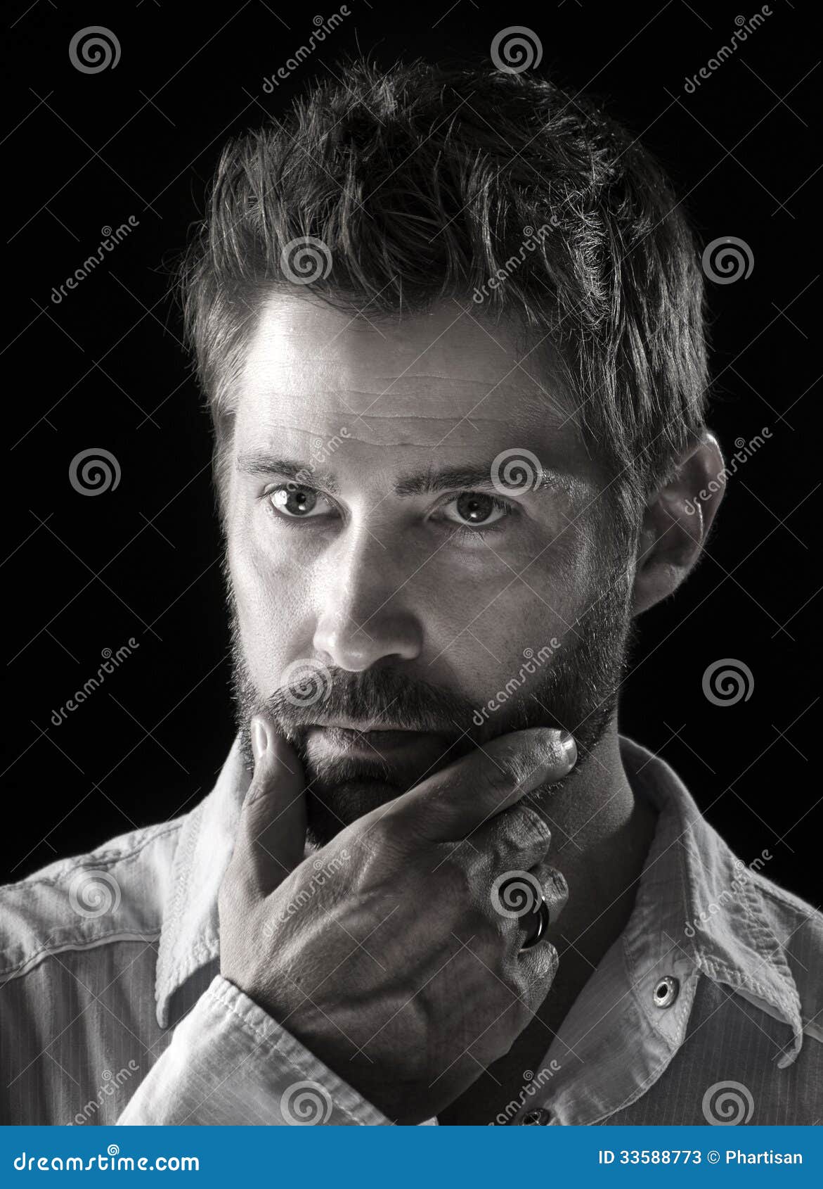 Portrait of Man in Thoughtful Thinking Pose Stock Image - Image of ... Portrait of Man in Thoughtful Thinking Pose Stock Image - Image of ...