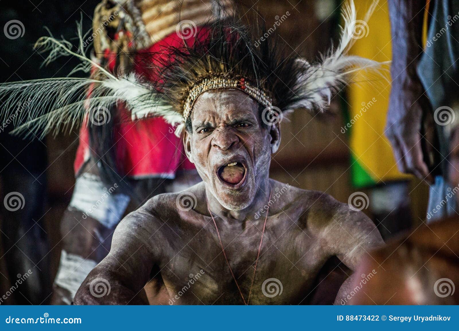 Portrait Of A Man From The Tribe Of Asmat People On Asmat Welcoming
