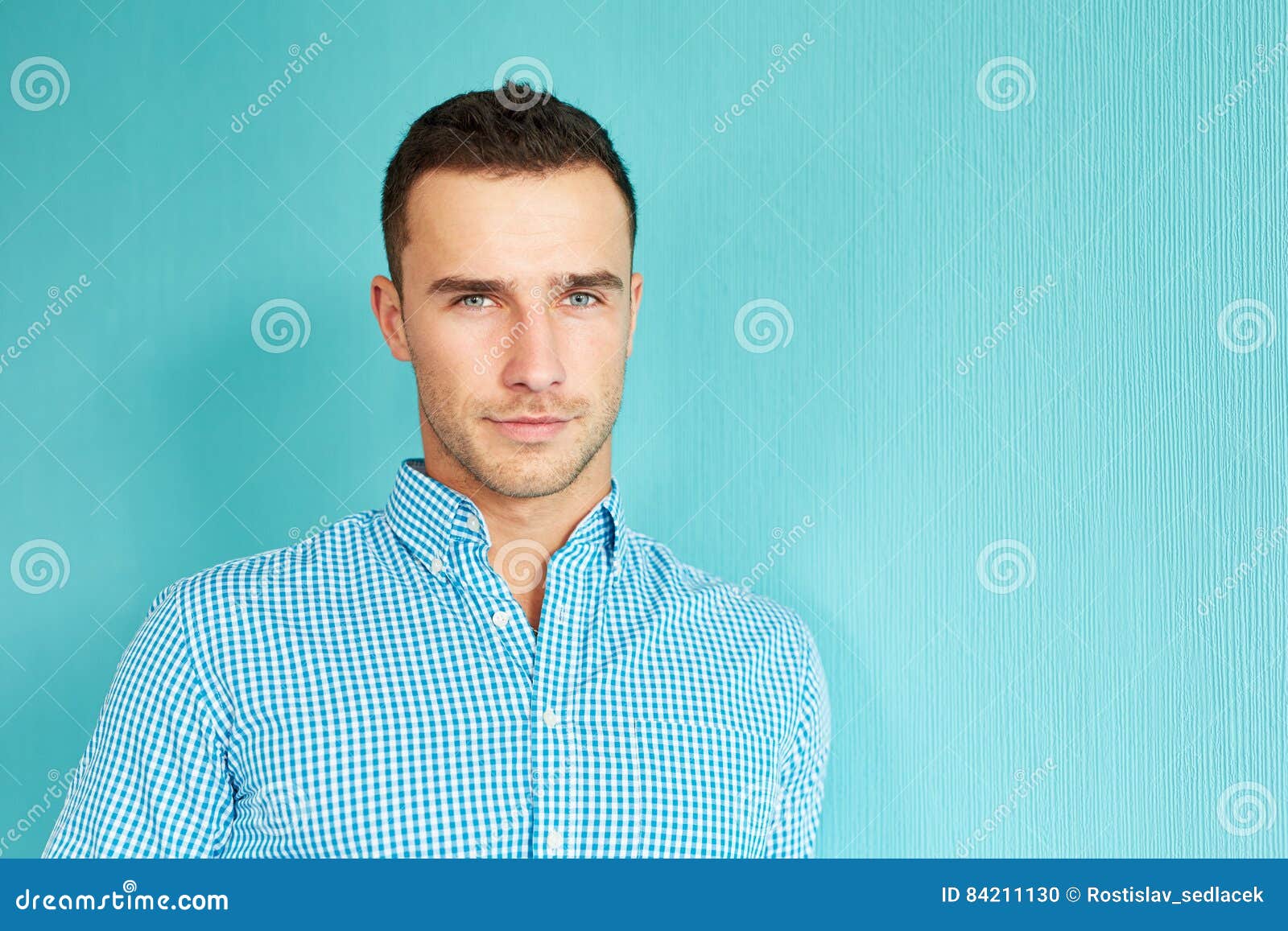 Portrait of Man on a Turquoise Background Stock Photo - Image of shirt ...