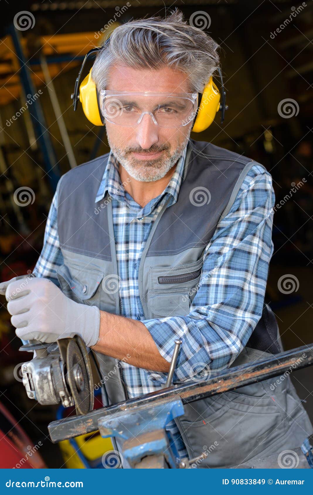 Portrait Man Using Angle Grinder Stock Image - Image of construction ...