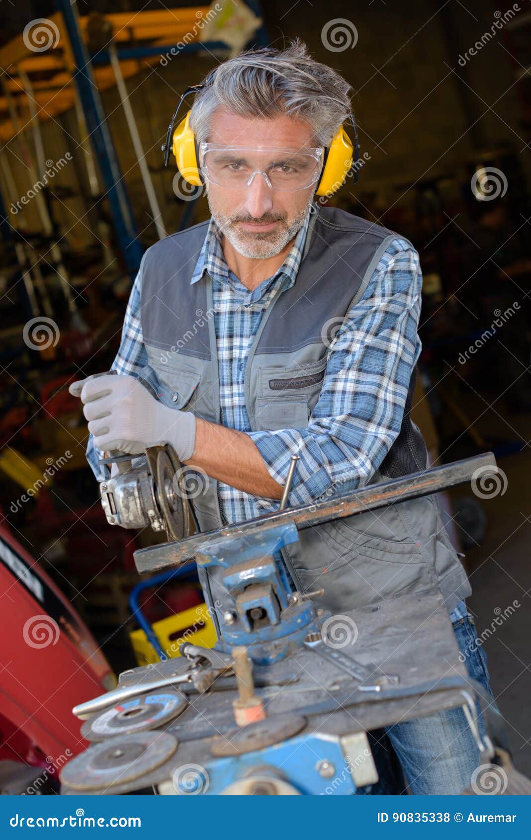 Portrait Man Using Angle Grinder Stock Photo - Image of metal ...