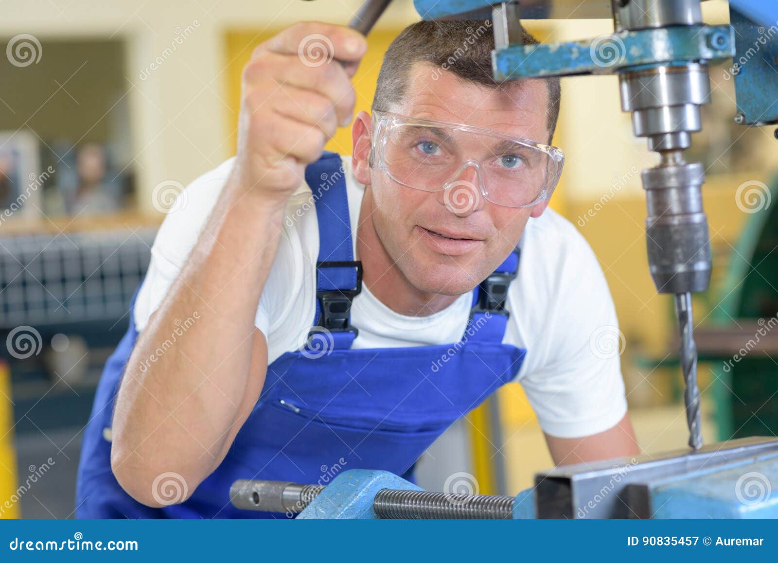Portrait Man Using Bench Drill Stock Image - Image of male, craftsman ...