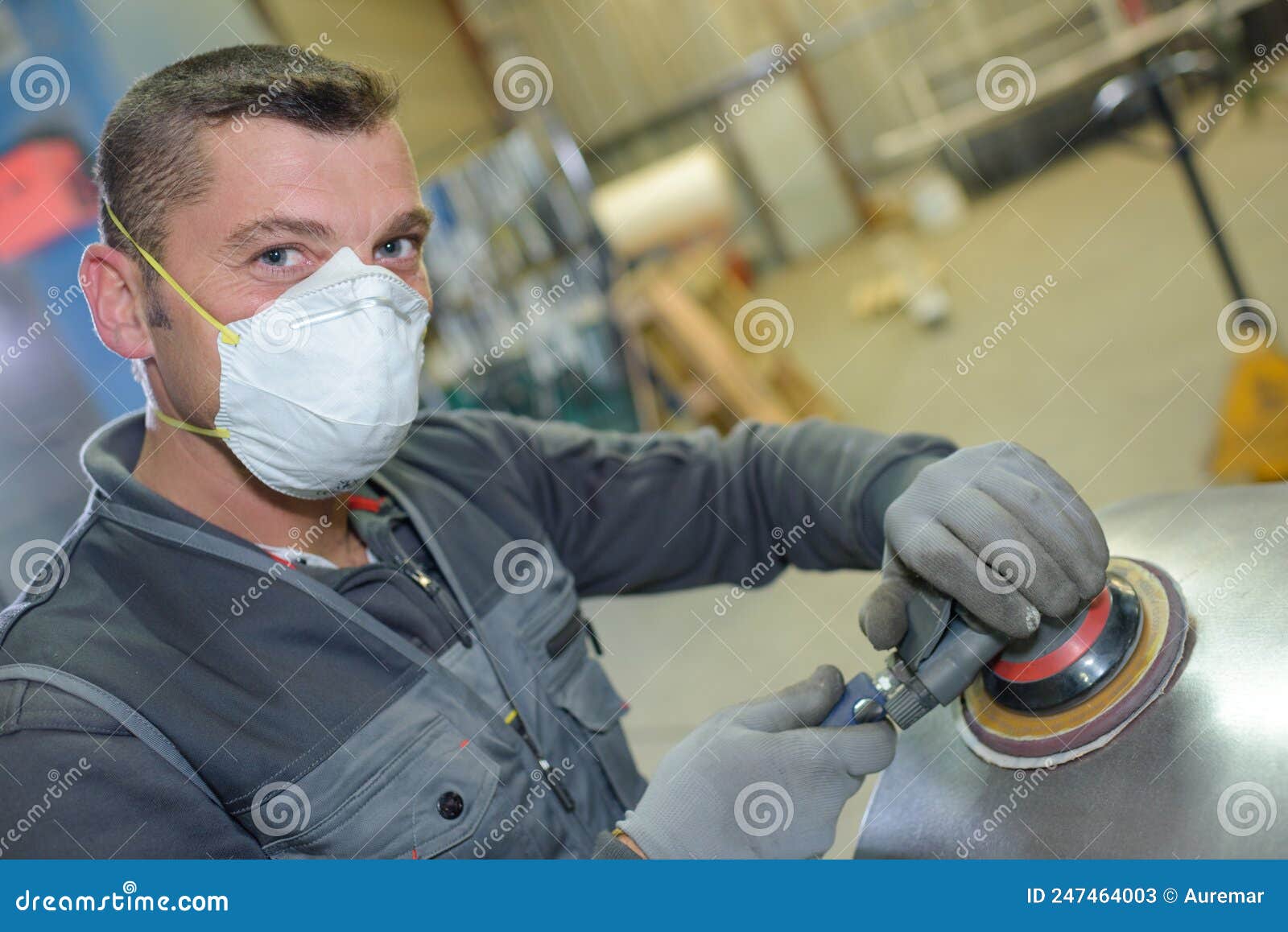 Portrait man using sander stock image. Image of sand - 247464003