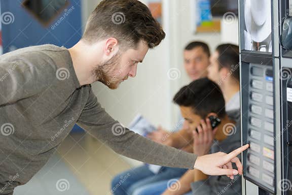 Portrait Man Using Vending Machine Stock Photo - Image of emotion ...