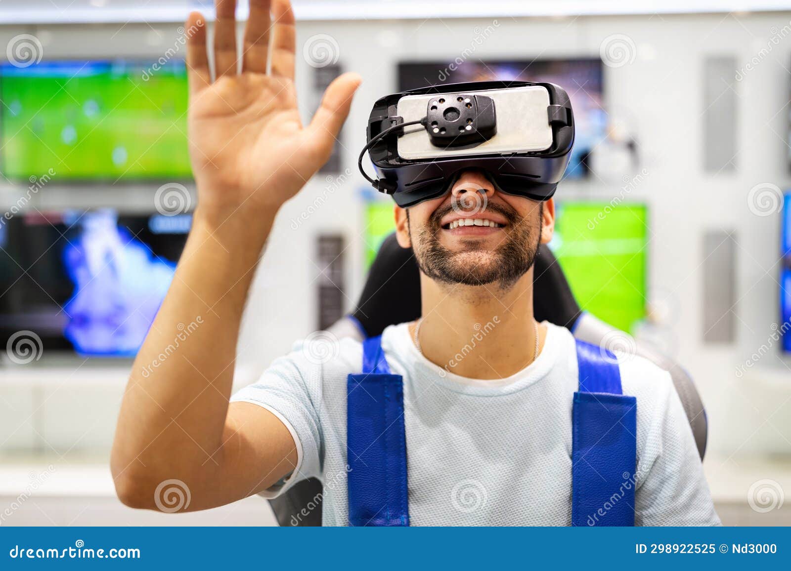 3D Simulation Concept. Man Is Wearing Virtual Reality Headset And ...