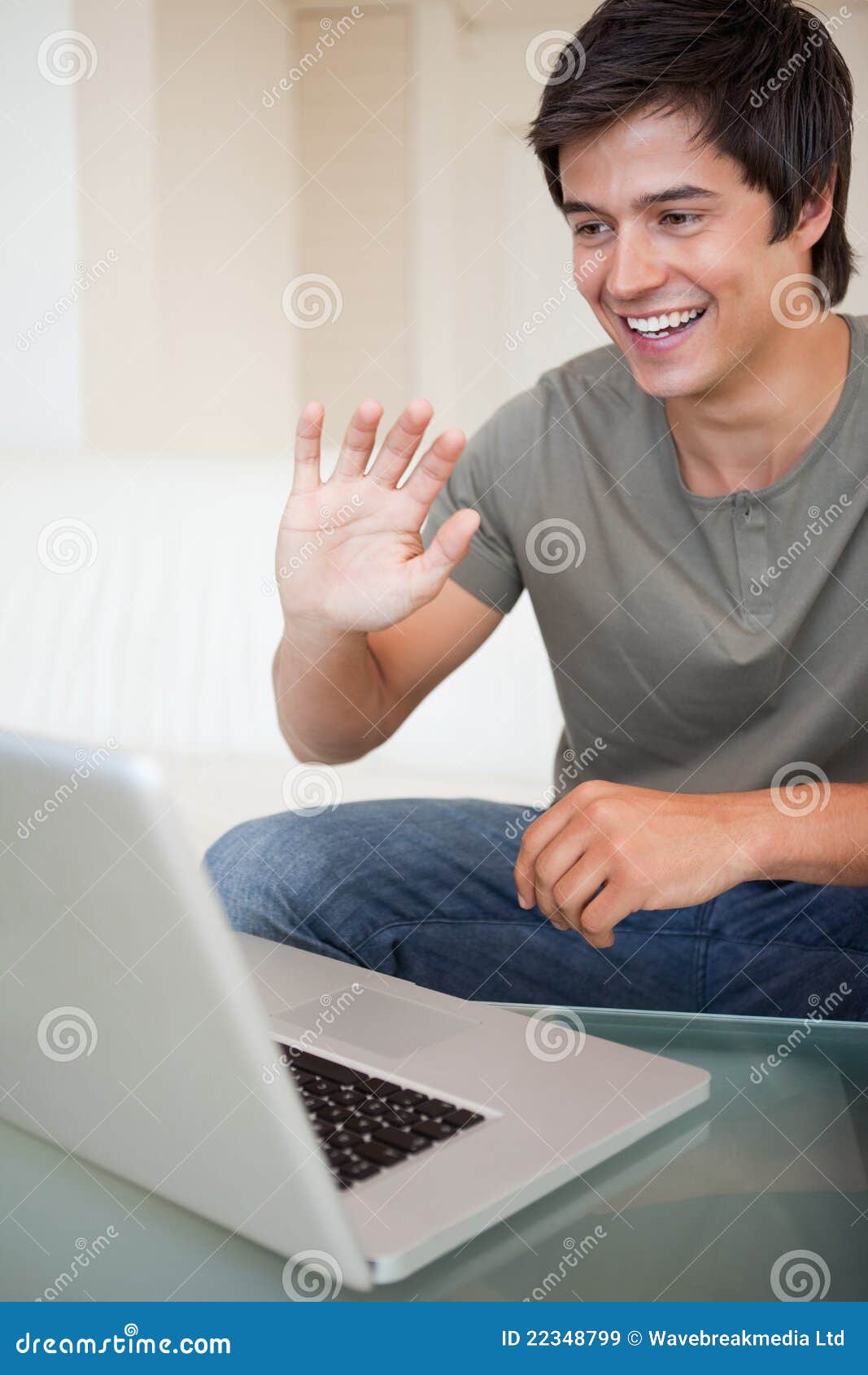 Portrait of a Man during a Video Conference Stock Image - Image of ...