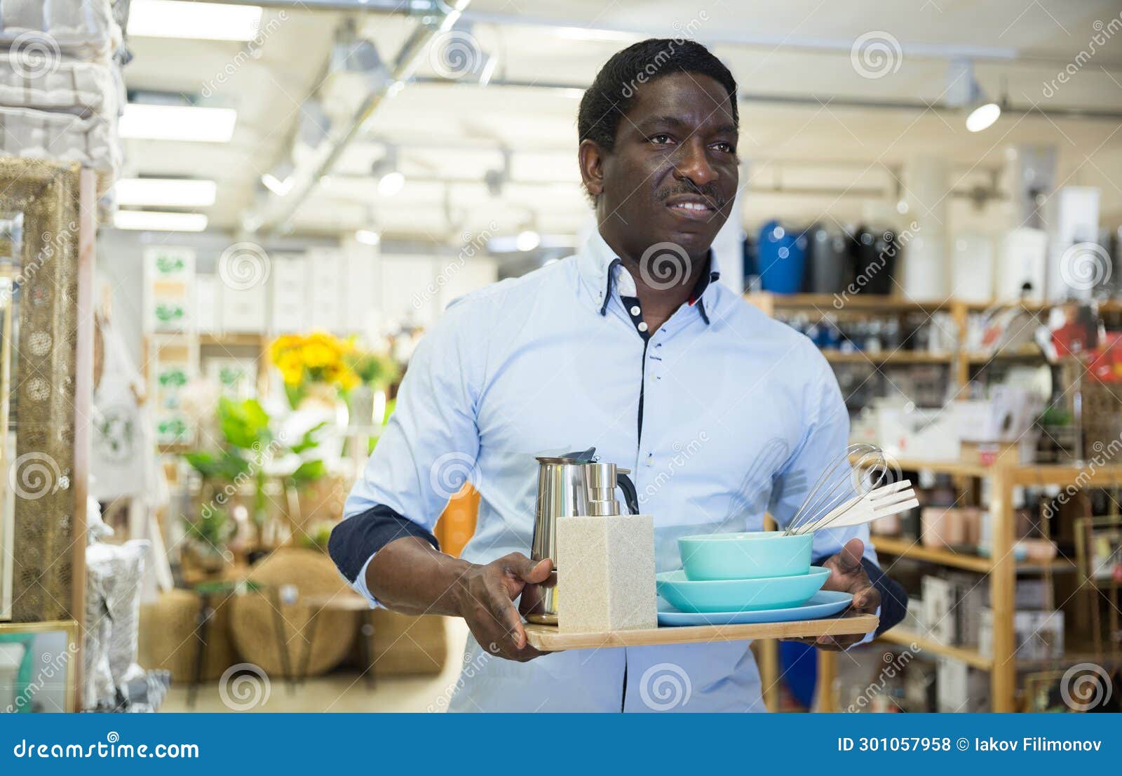 Portrait of Man Walking through the Store with Purchases Stock Photo ...