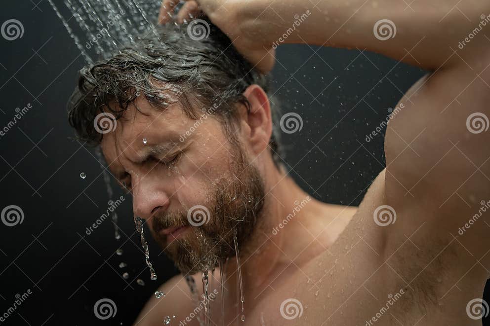 Portrait Of Man Washing Hair With Shampoo Taking Shower Washing Hair