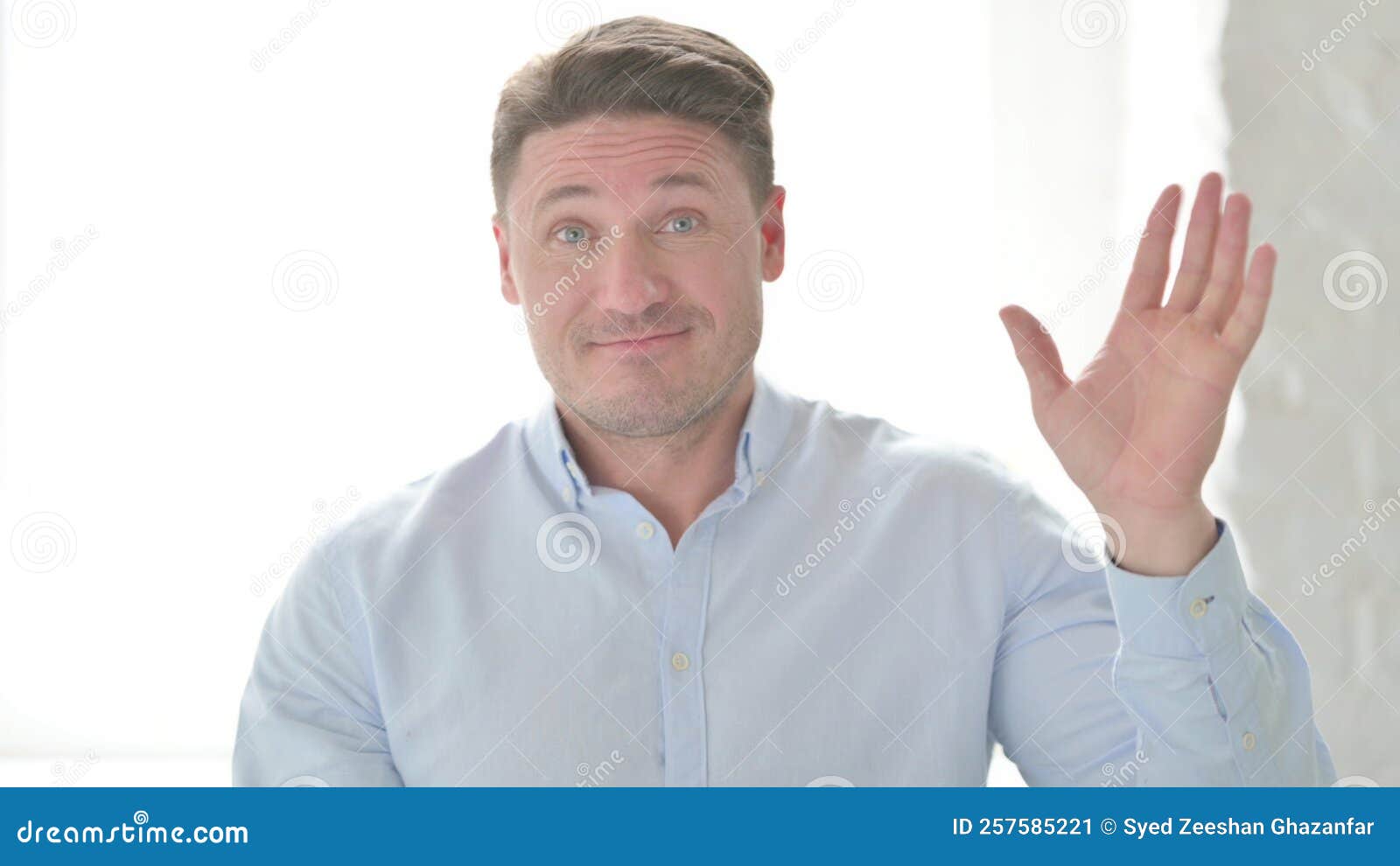 Portrait of Man Waving, Welcoming Stock Image - Image of greeting ...