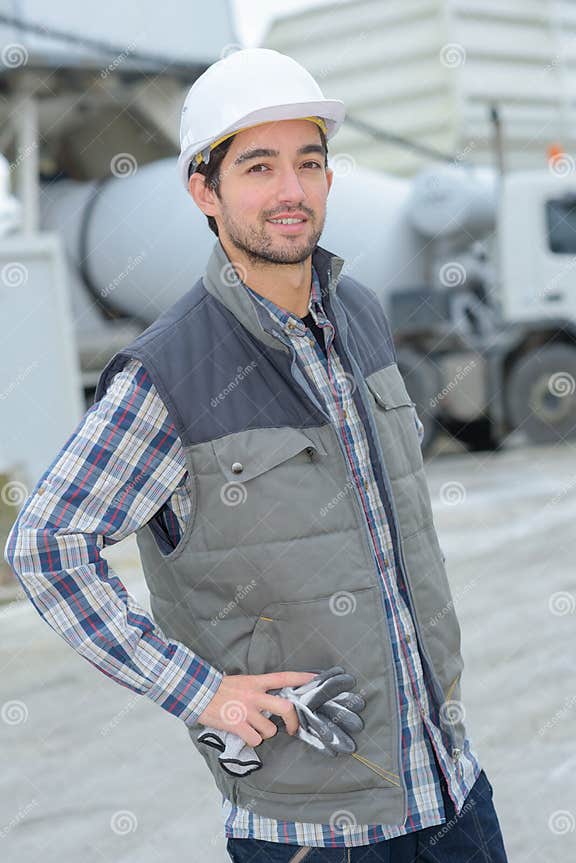 Portrait man on work site stock photo. Image of mixer - 83391356