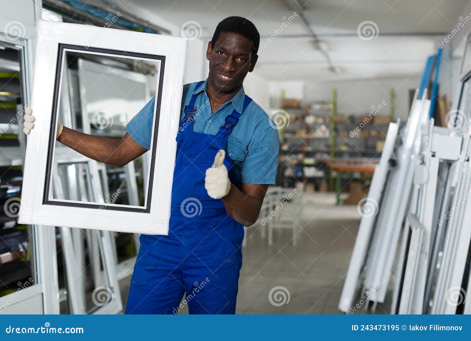 Portrait of Man Worker Who is Standing with Window Frame Stock Image ...