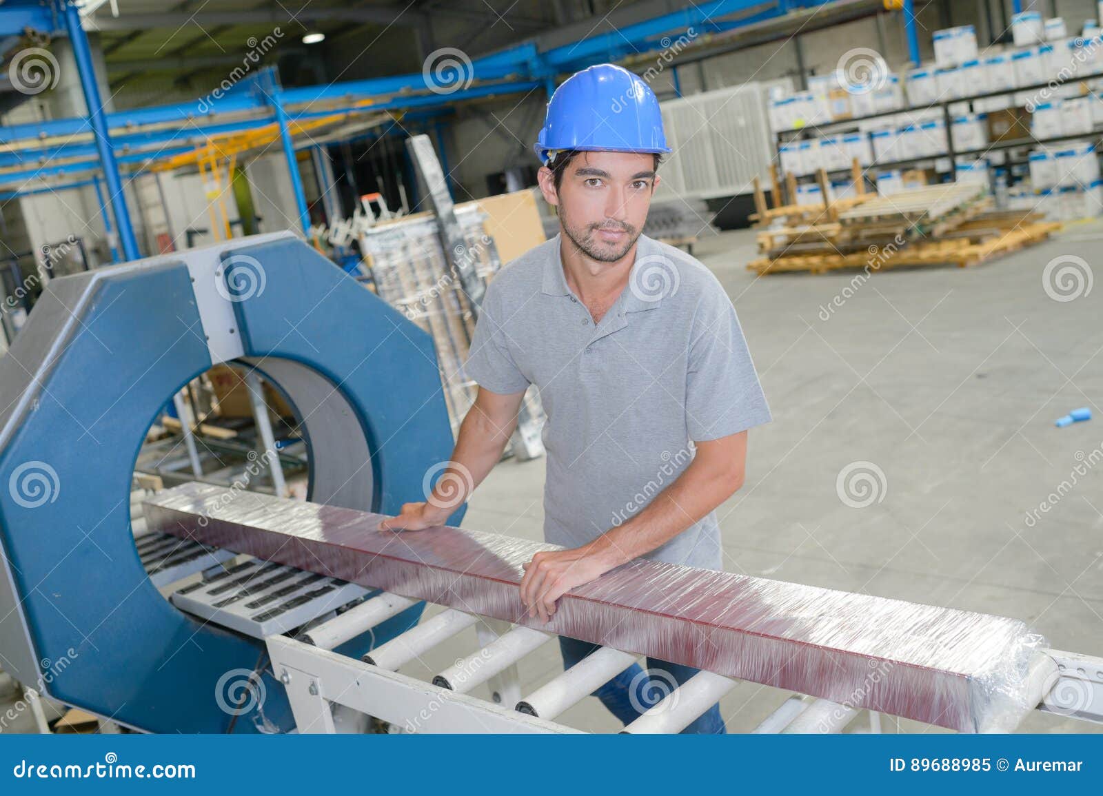 Portrait Man Working on Production Line Stock Image - Image of hardhat ...
