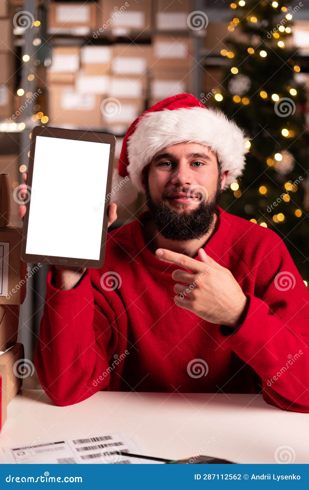 Portrait of Manager Holding Tablet Computer with Empty Blank. Santa ...