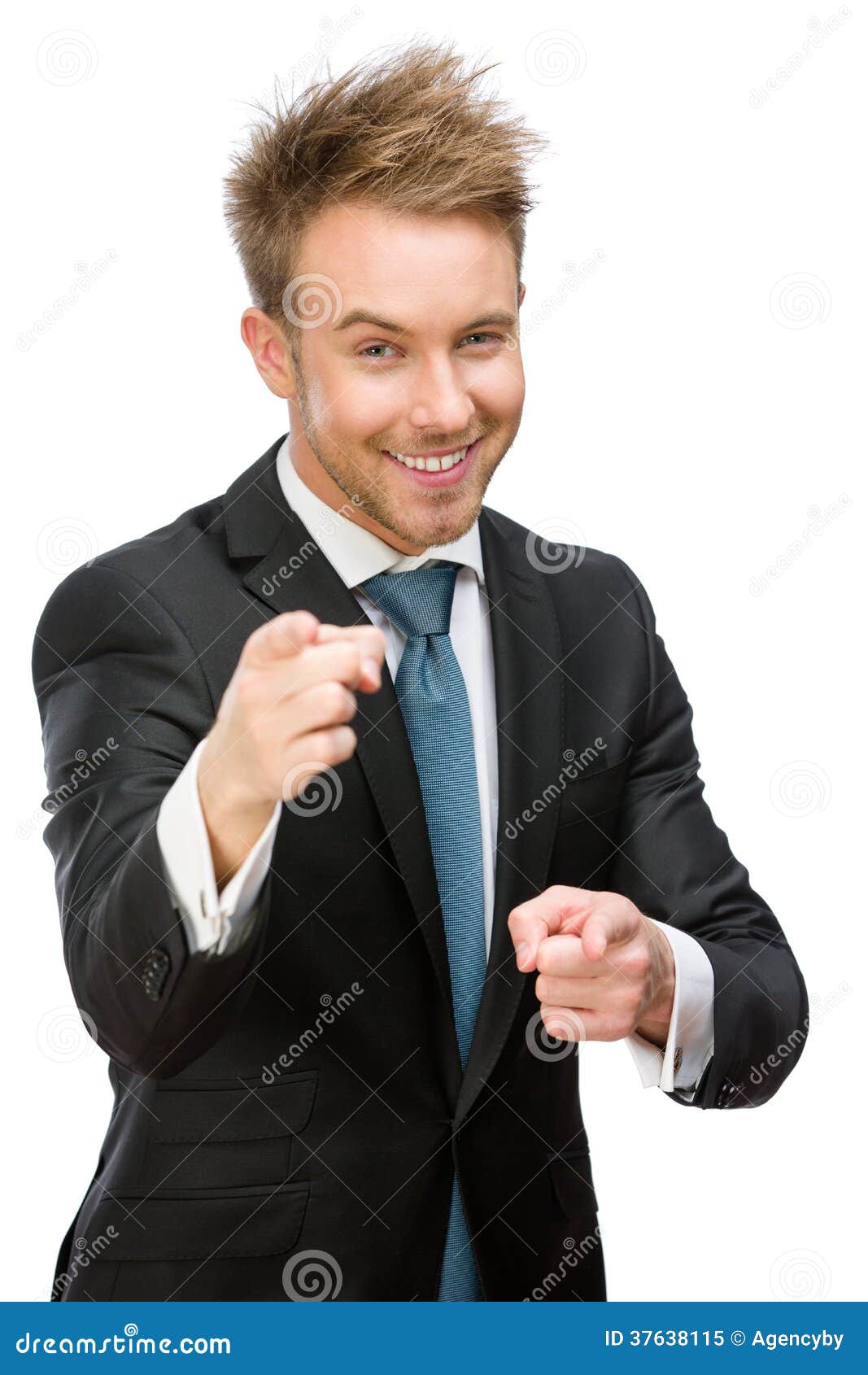 Portrait of Manager Pointing Finger Gesture Stock Image - Image of cute ...
