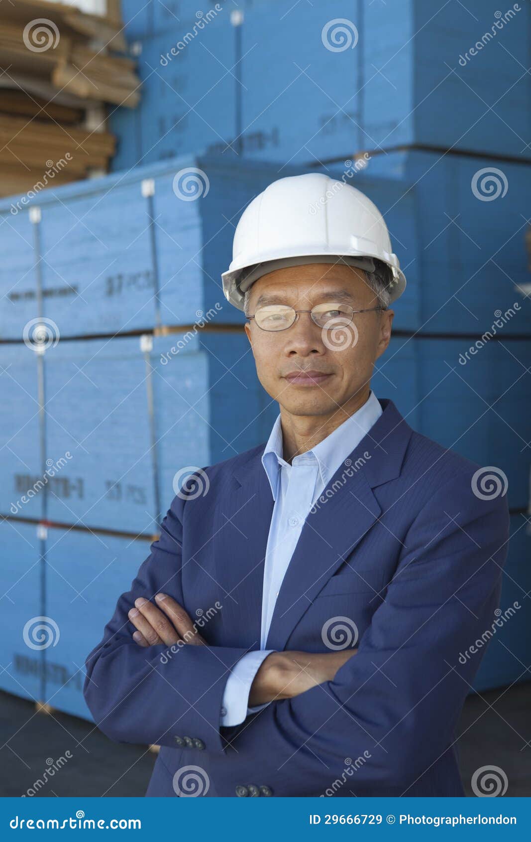 Portrait of Manager Wearing Hard Hat with Arms Crossed Stock Image ...
