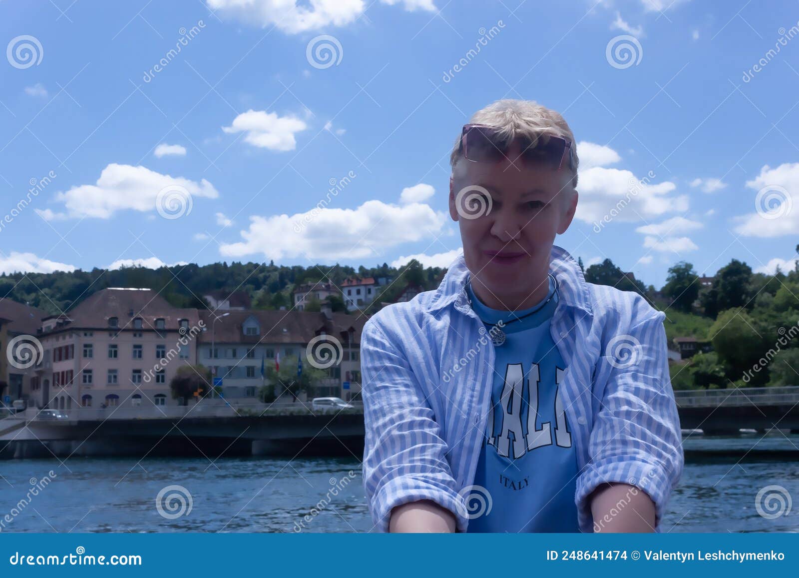 Portrait of a Mature Attractive Woman on the Embankment of Shafhausen ... Portrait of a Mature Attractive Woman on the Embankment of Shafhausen ...