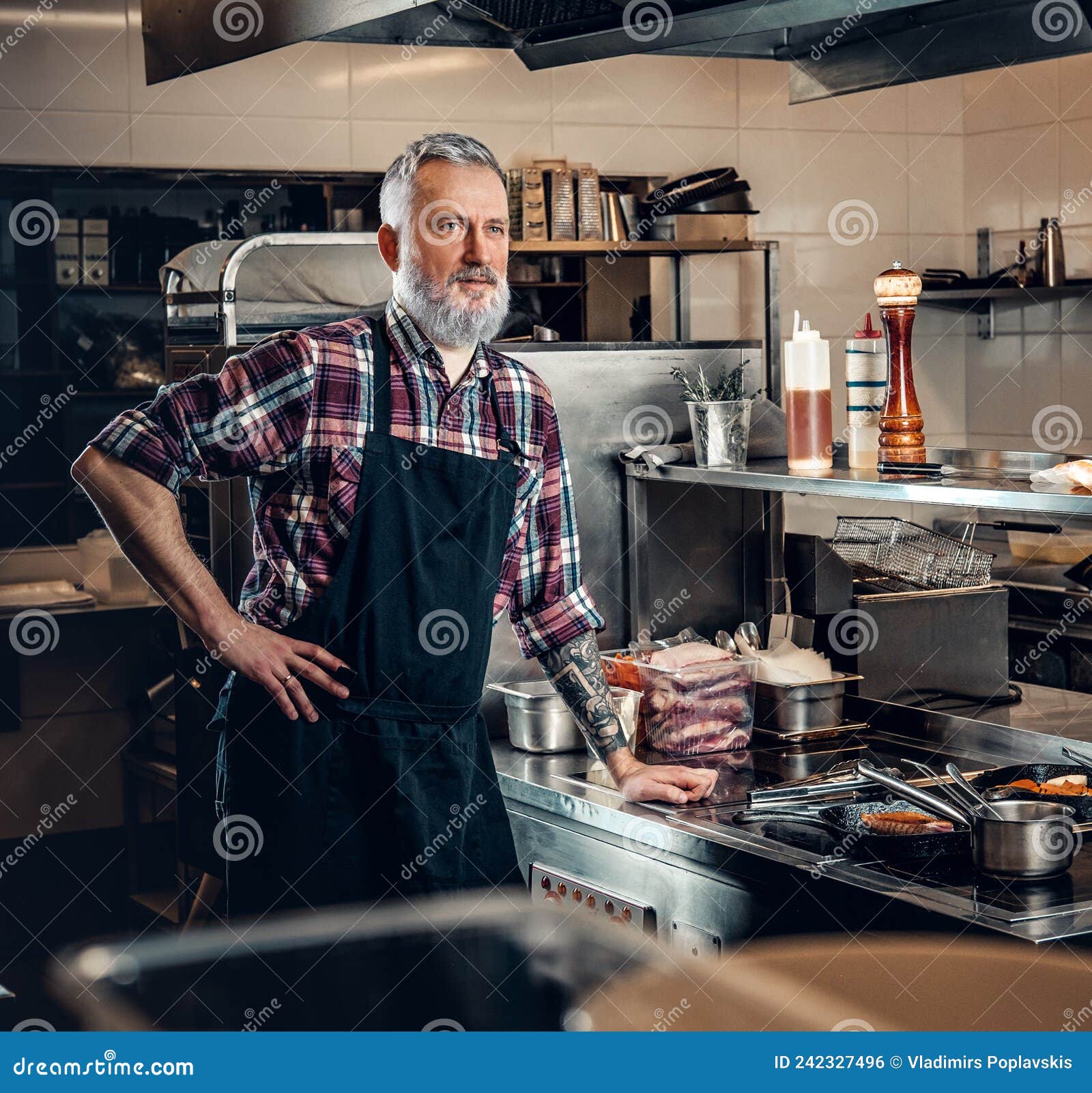 Cool Old Man Chef in Kitchen Thinking about Food Stock Photo - Image of ...