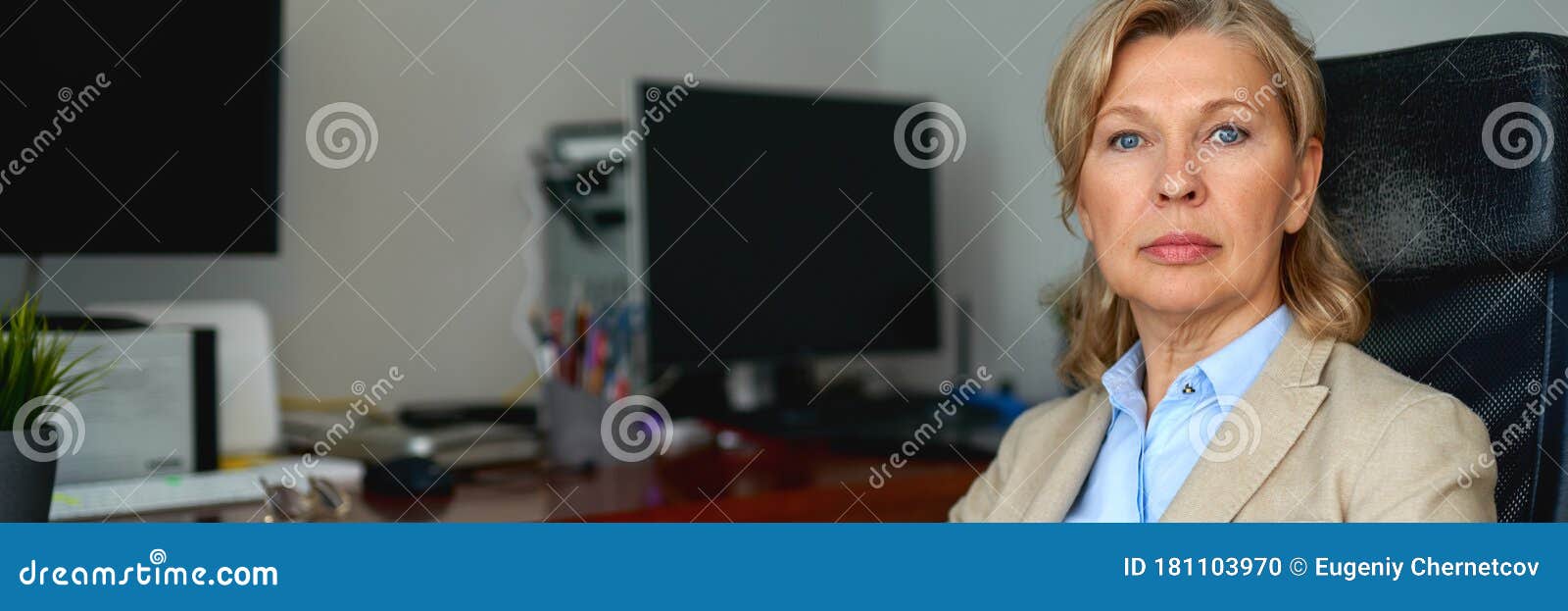 Portrait of Mature Female Boss Working in Office. Stock Photo - Image ...