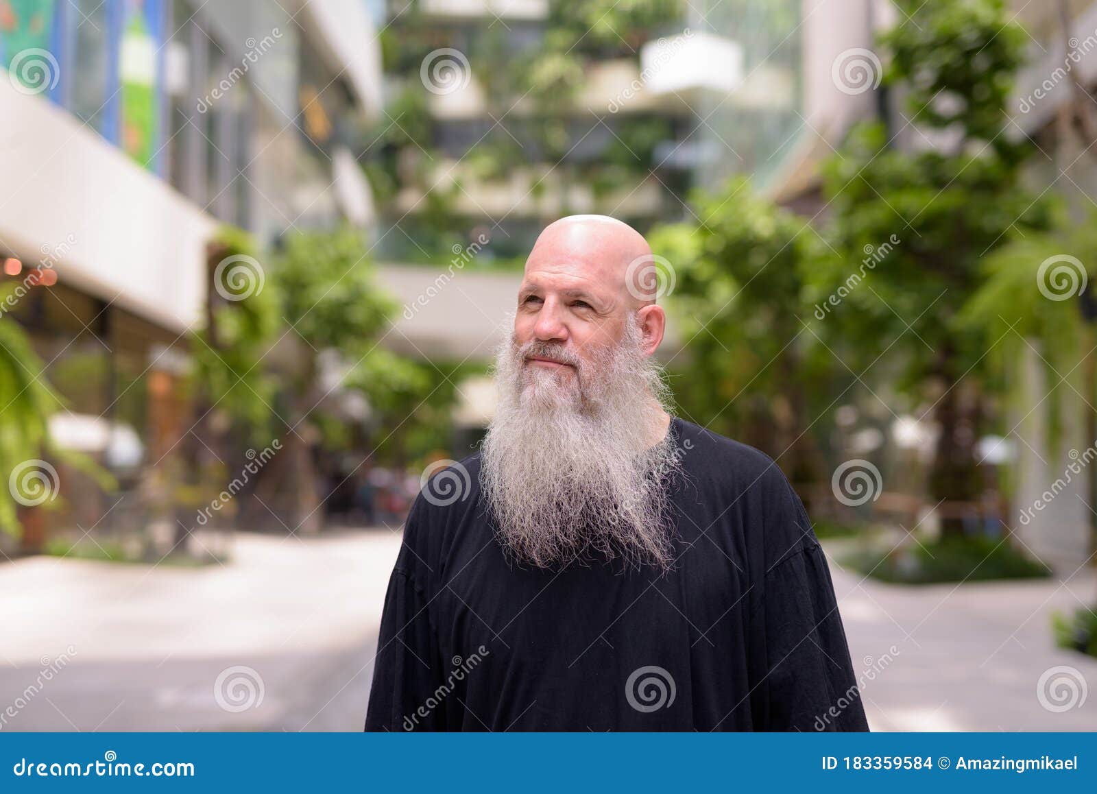 Face of Happy Mature Handsome Bald Bearded Man Thinking with Nature in ... Face of Happy Mature Handsome Bald Bearded Man Thinking with Nature in ...