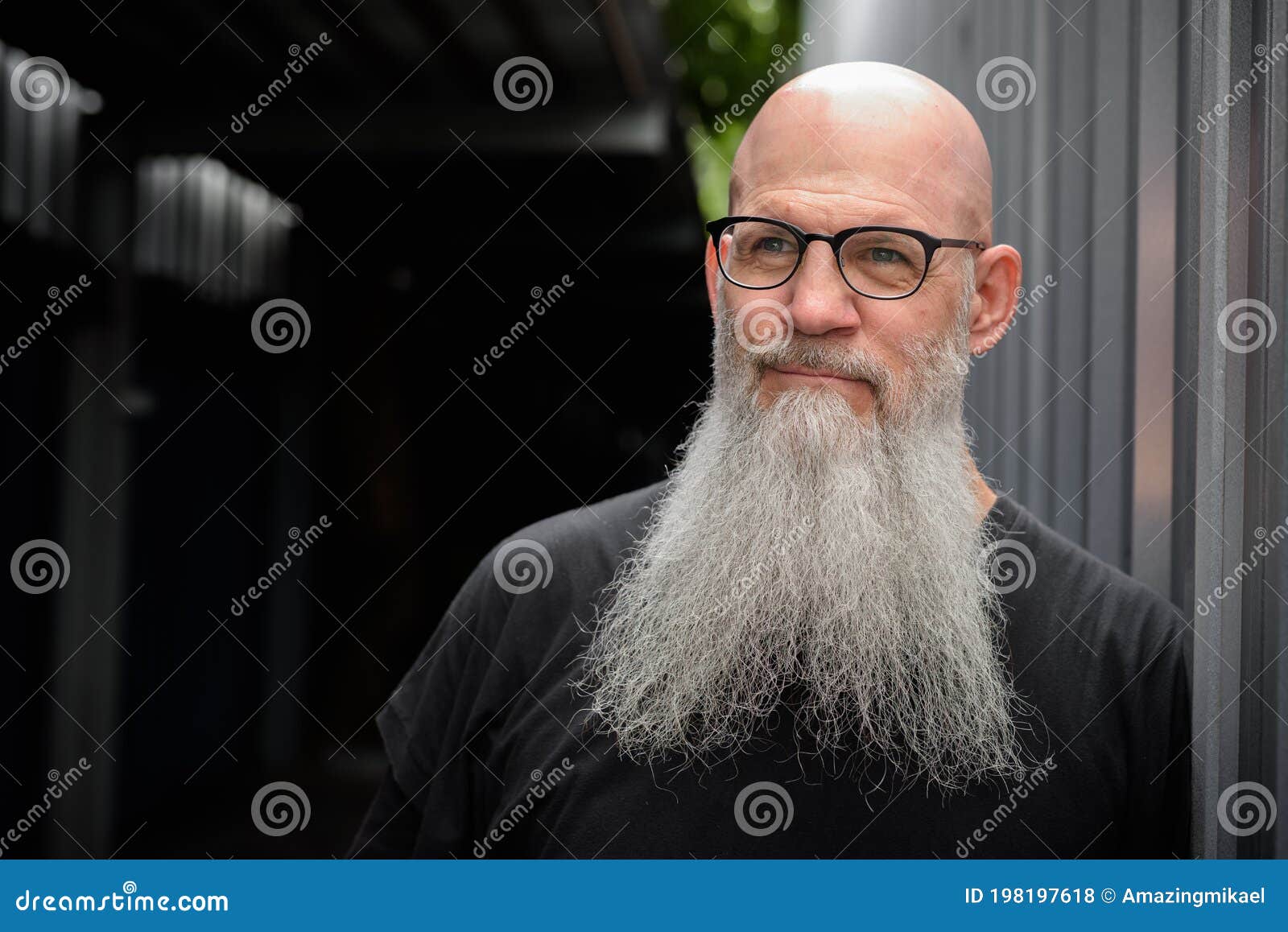 Mature Handsome Bald Bearded Man with Eyeglasses Thinking in the ... Mature Handsome Bald Bearded Man with Eyeglasses Thinking in the ...