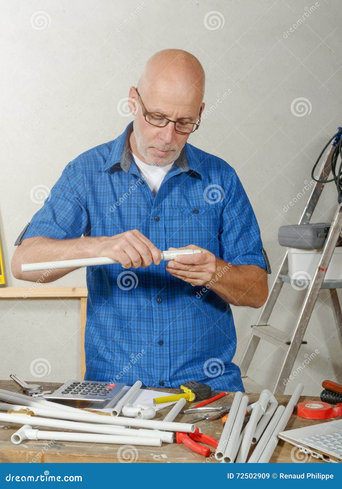 Portrait of Mature Handyman at DIY Workshop Stock Image - Image of ...