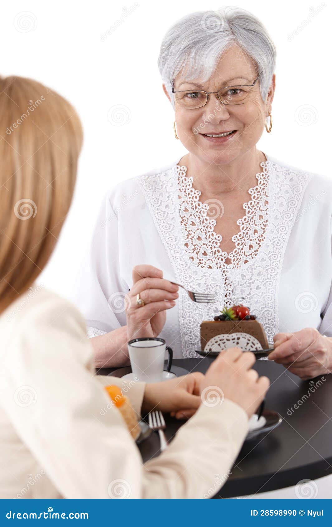 Portrait of Mature Lady Eating Cake Smiling Stock Photo - Image of ...