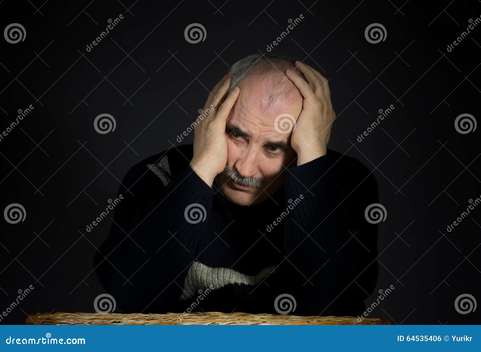 Portrait of Mature Man Enfolded His Head with Palms Stock Photo - Image ...