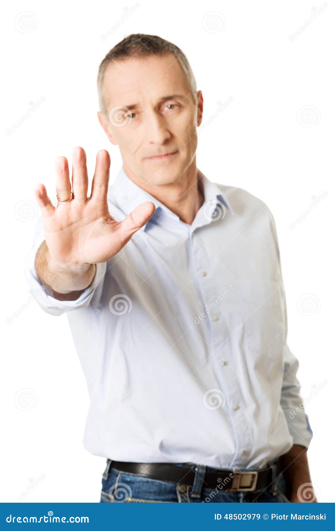 Portrait of Mature Man Making Stop Sign with Hand Stock Image - Image ...